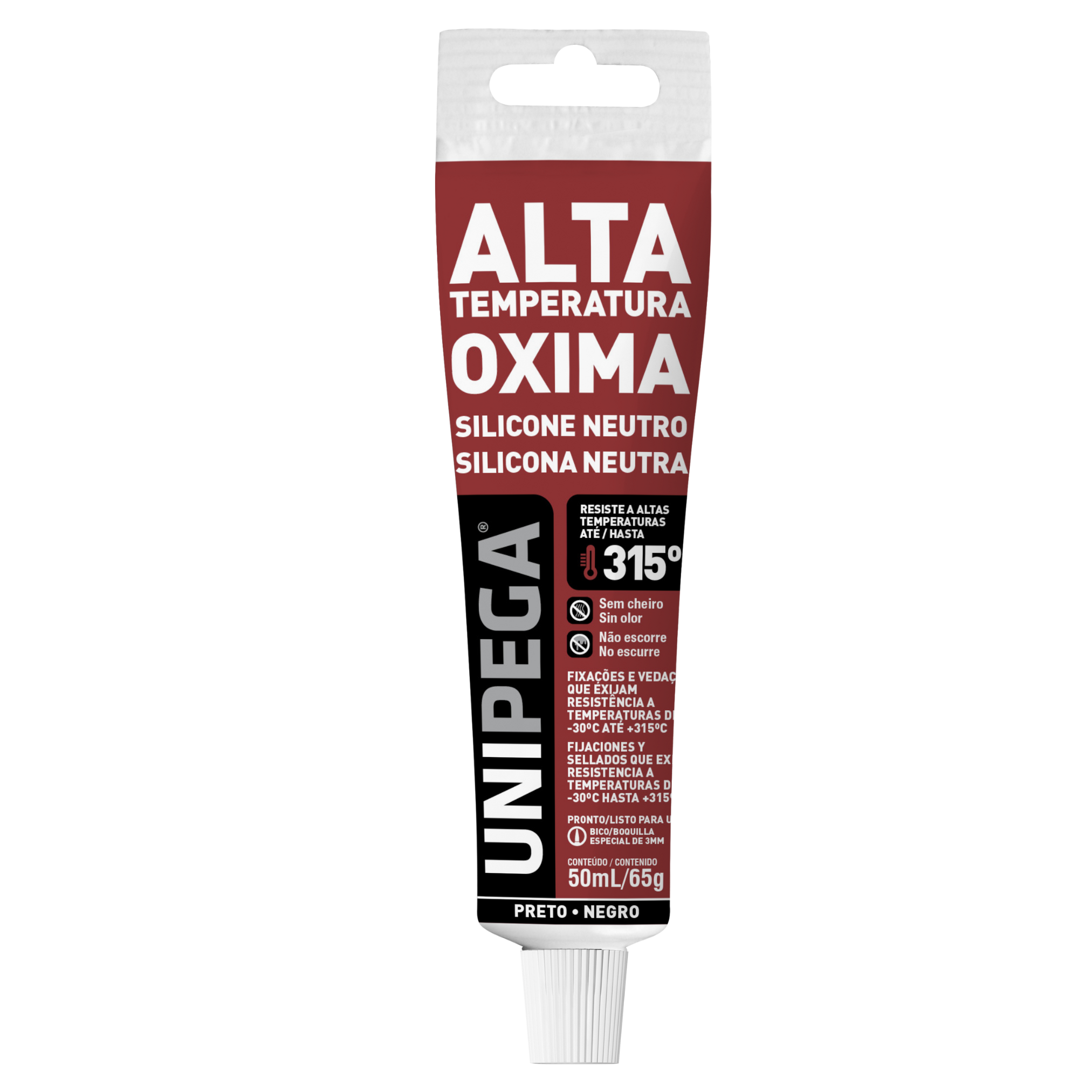 Silicona Neutra Alta Temperatura Oxima Negro 50ml - Unipega