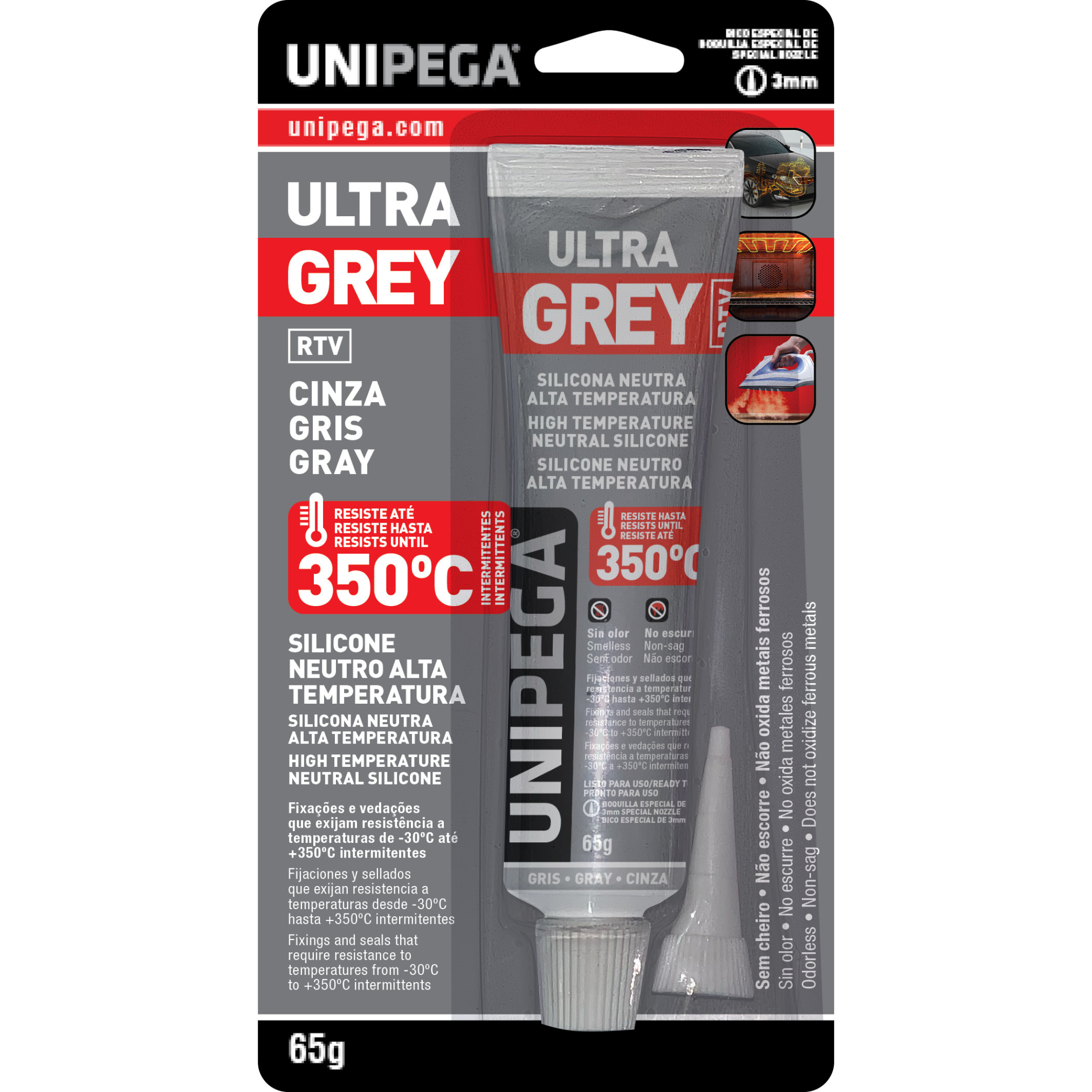 Silicona Neutra Alta Temperatura Ultra Gris 65g - Unipega